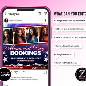 Memorial Day Bookings Flyer, Holiday Makeup Flyer, MUA Flyer, Memorial ...