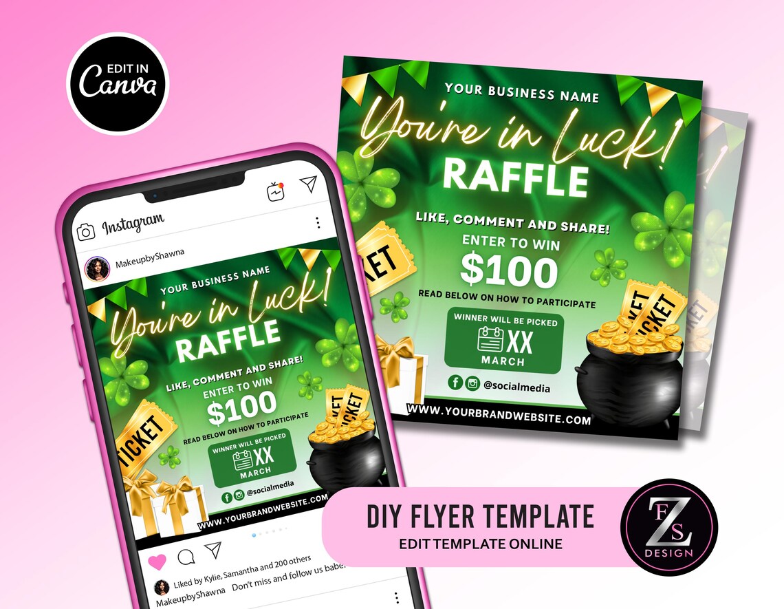 March Giveaway Flyer, Patricks Day Raffle Template, Beauty Makeup Hair ...