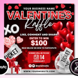 Valentines Day Raffle Giveaway Flyer, DIY Valentines Flyer, Giveaway ...