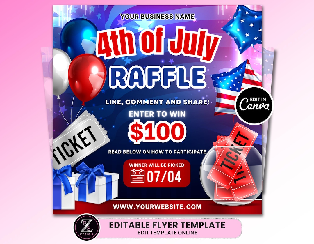 4th of July Raffle Giveaway Flyer, DIY Holiday Flyer, Giveaway Flyer ...