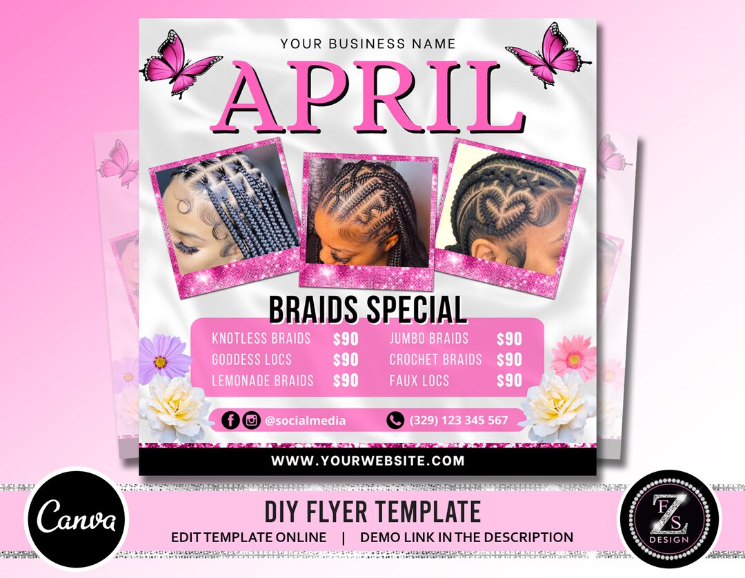 April Braid Sale Flyer, April Flyer, Braid Prices Flyer, Braids Sale ...