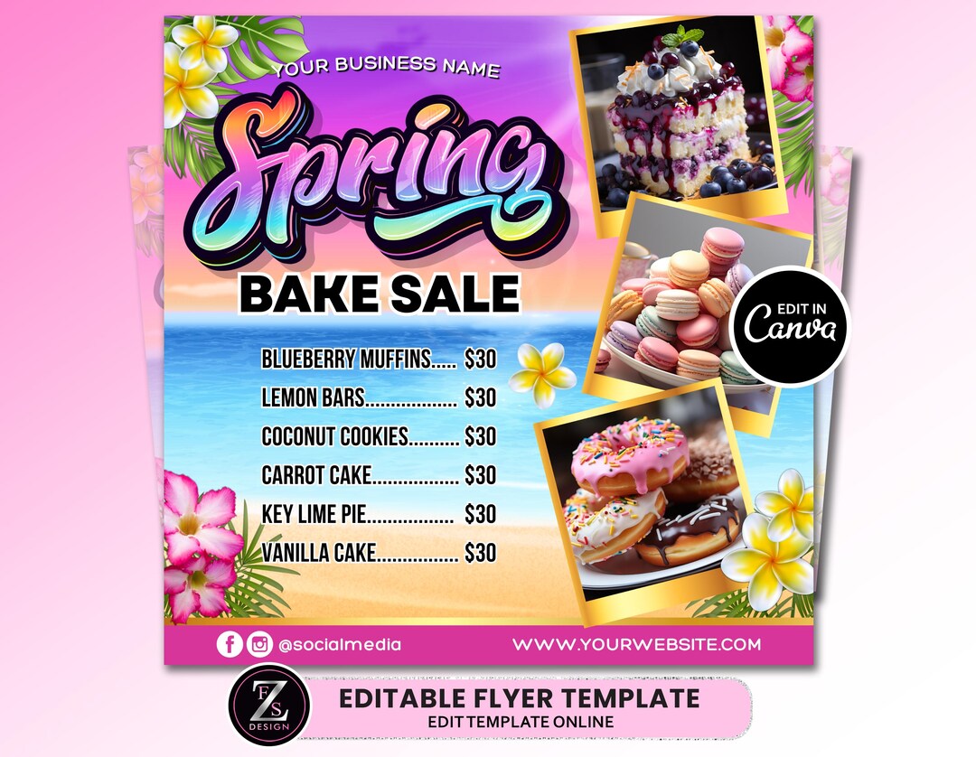 Spring Bake Sale Flyer, Bakery Flyer, Spring Sweet Treats Flyer, Spring ...