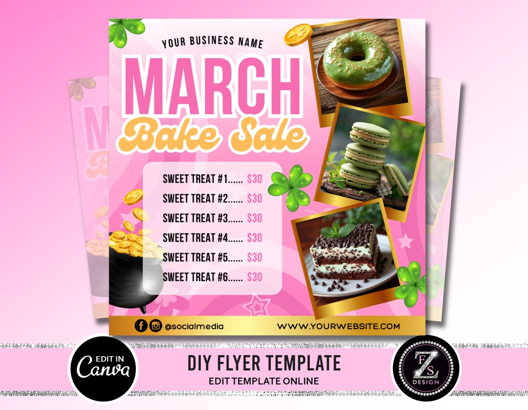 March Bake Sale Flyer, Bakery Flyer, Sweet Treats Flyer, March Dessert ...