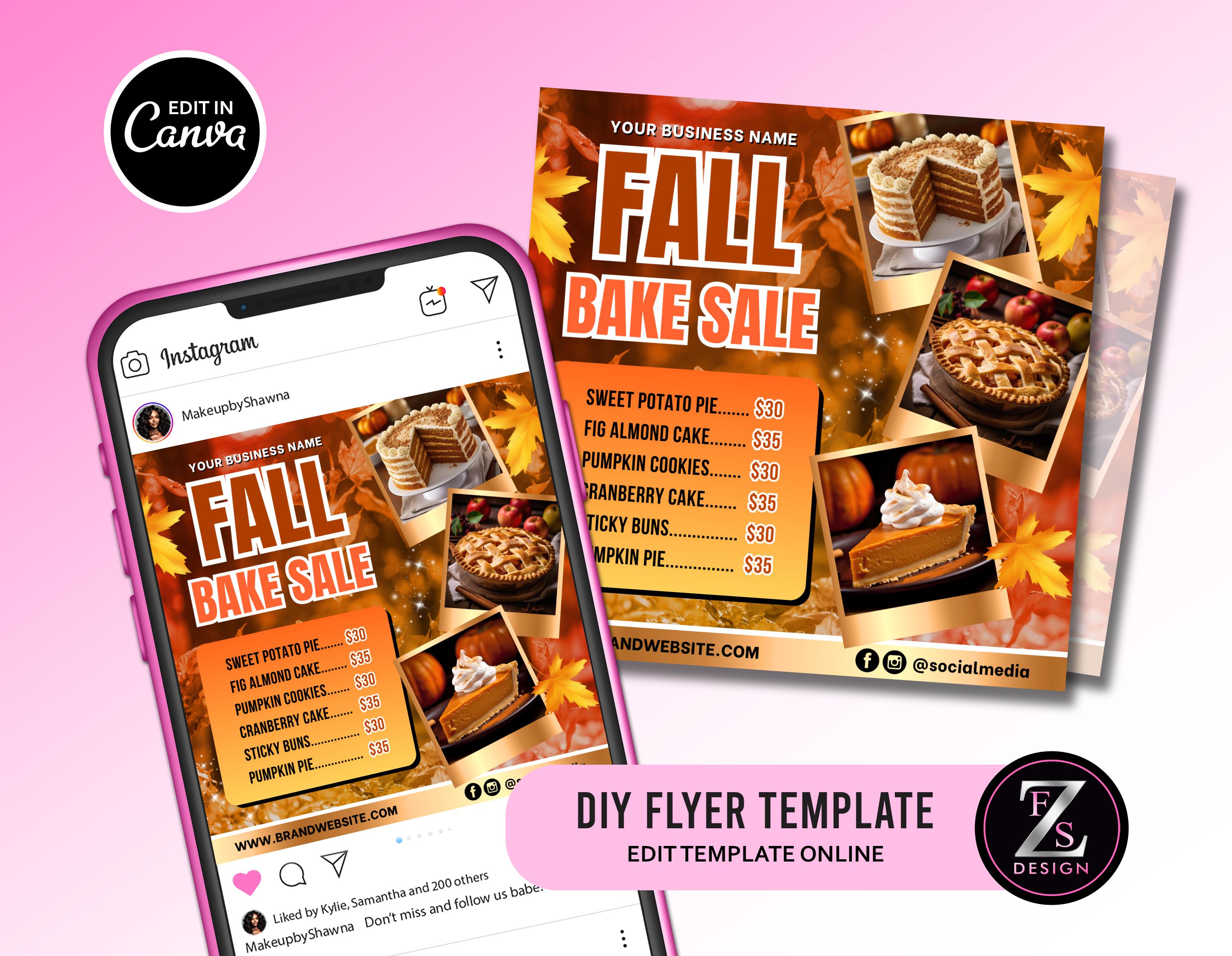 Fall Bakery Flyer, Autumn Bake Sale Flyer, Fall Sweet Treats Flyer ...