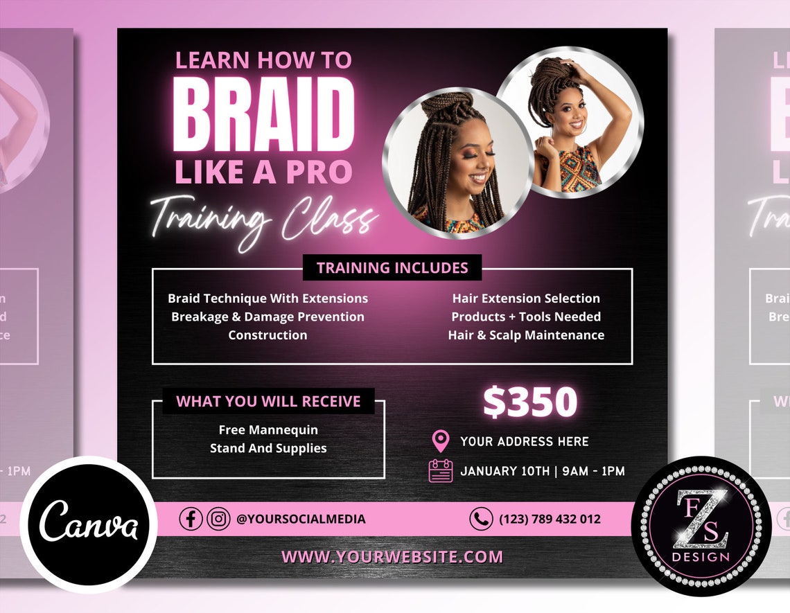 Braid Class Flyer DIY Hair Flyer Braiding Training Flyer - Etsy