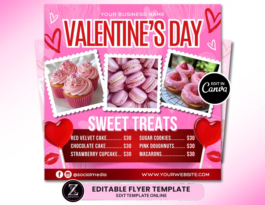 Valentines Day Bakery Flyer, Sweet Treats Flyer, Pastry Flyer ...