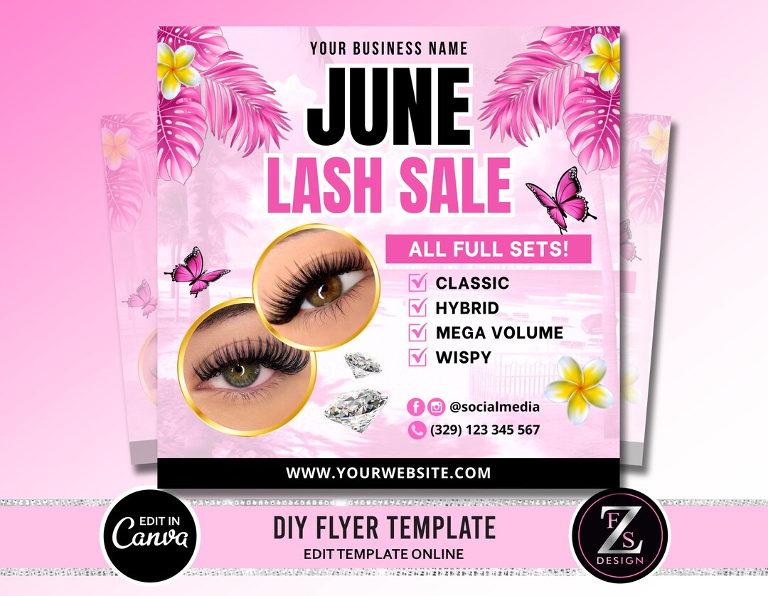 June Lash Sale Flyer, DIY Lash Extensions Flyer, Lash Deals Flyer ...