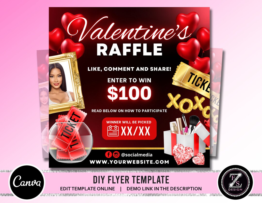 Valentines Day Raffle Giveaway Flyer, DIY Valentines Flyer, Giveaway ...