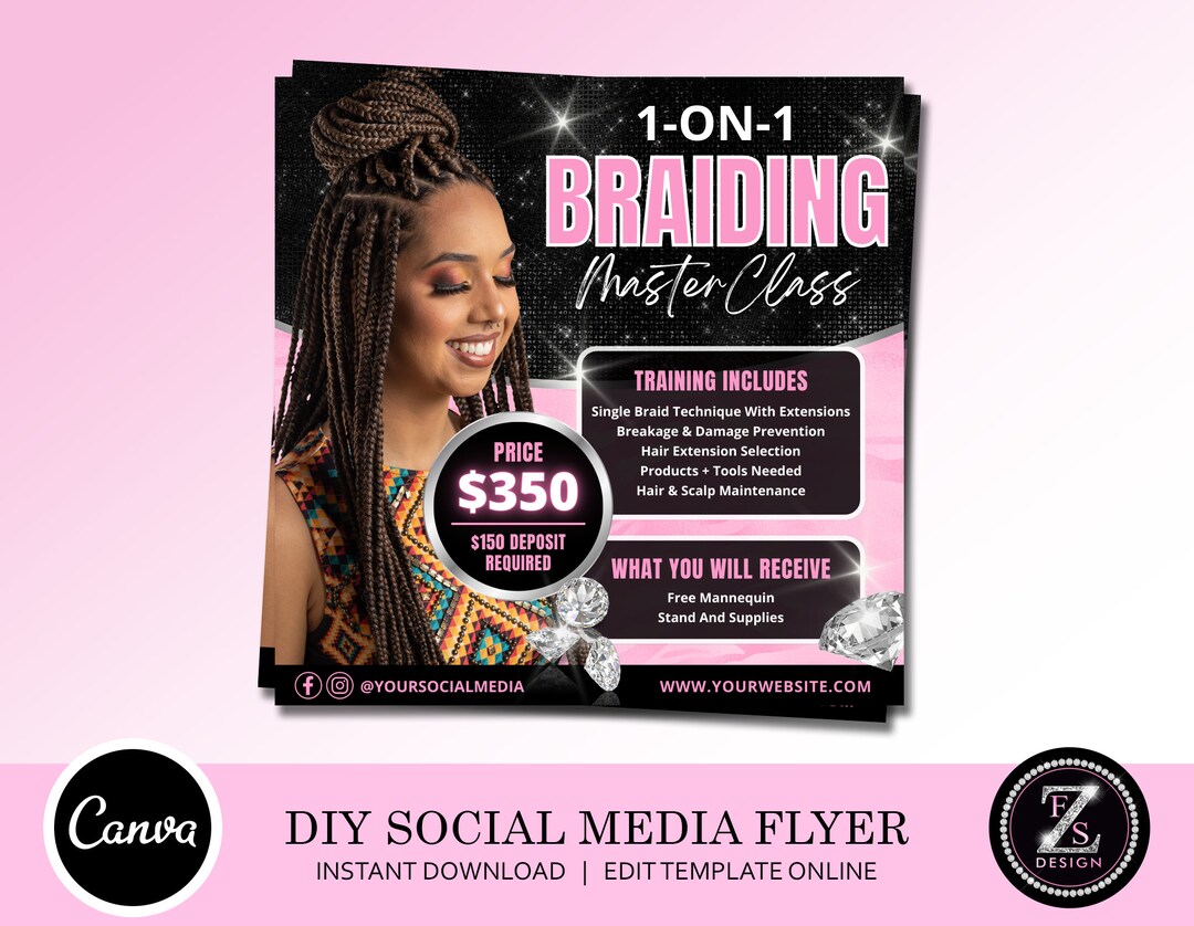 Braid Class Flyer DIY Hair Flyer Braiding Training Flyer - Etsy