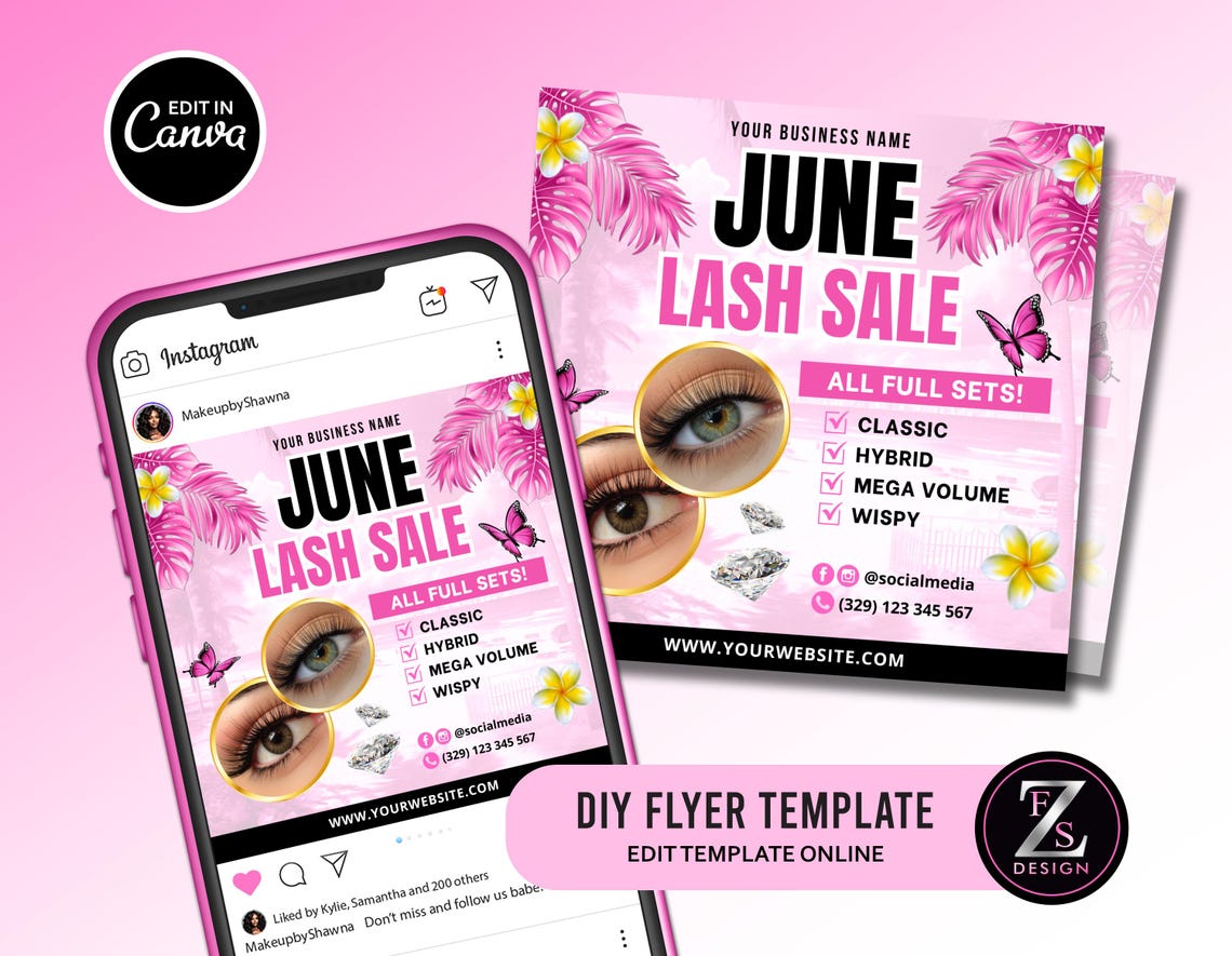 June Lash Sale Flyer, DIY Lash Extensions Flyer, Lash Deals Flyer ...