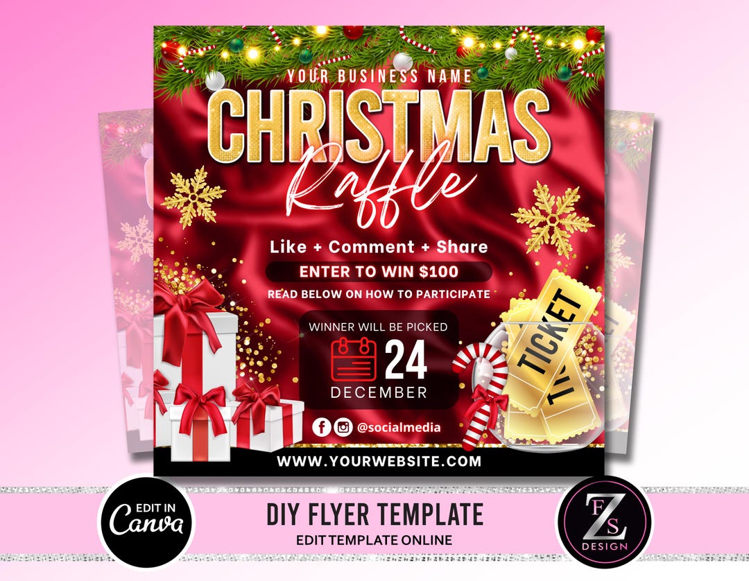 Christmas Raffle Giveaway Flyer, DIY Holiday Flyer, Giveaway Flyer ...