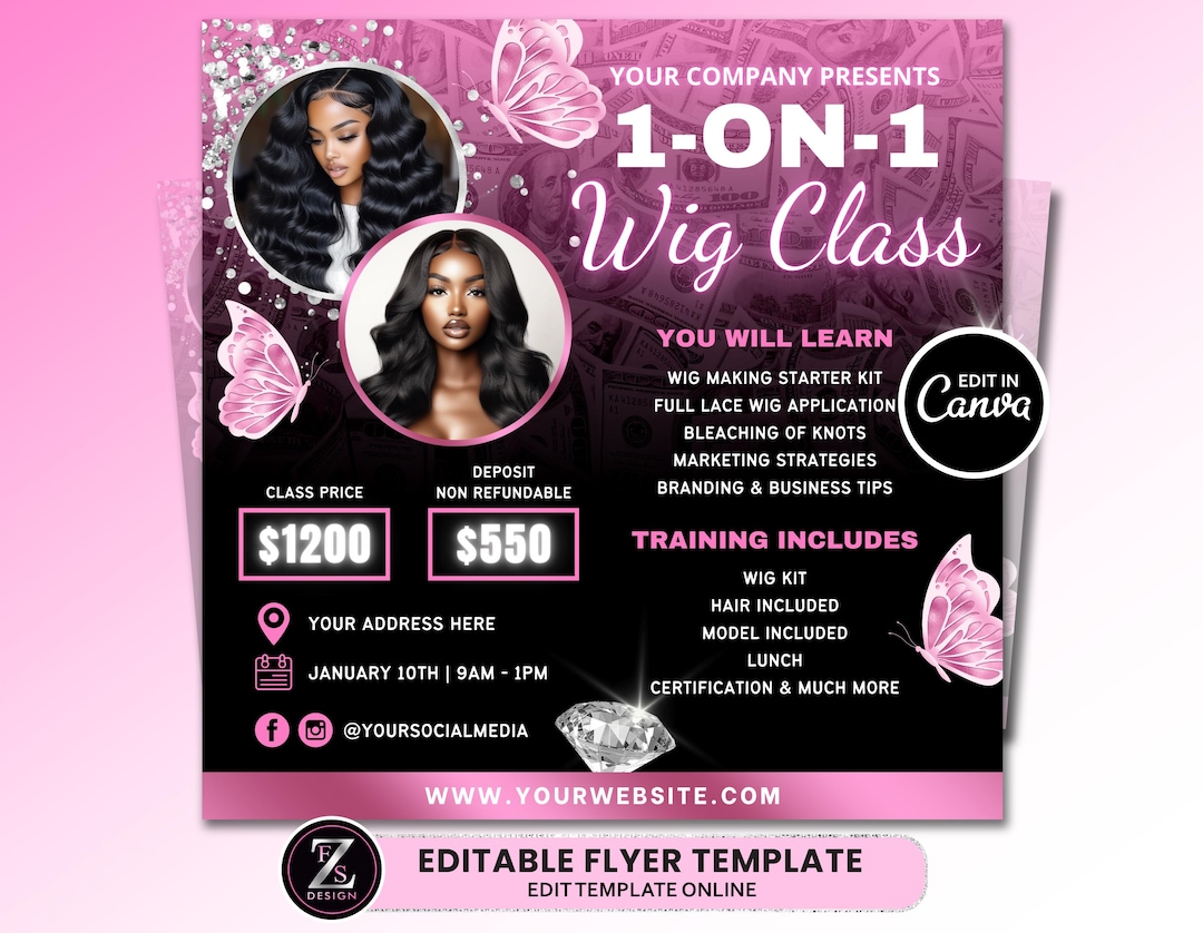 Wig Class Flyer, DIY Hair Flyer, Hair Extension Flyer, Wig Training ...