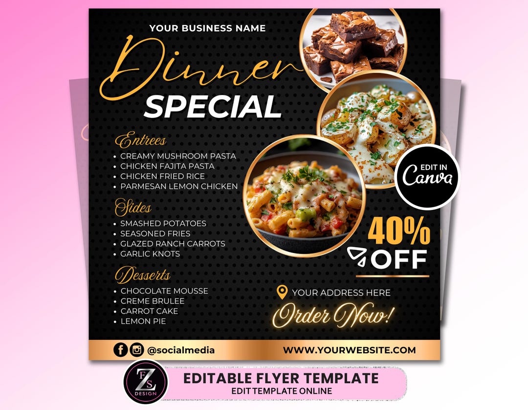 Dinner Special Flyer, Restaurant Menu Flyer, Dessert Flyer, Small ...