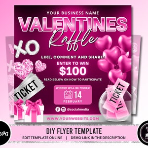 Valentines Day Raffle Giveaway Flyer, DIY Valentines Flyer, Giveaway ...