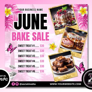 June Bakery Flyer, Bake Sale Flyer, Sweet Treats Flyer, Summer Flyer ...
