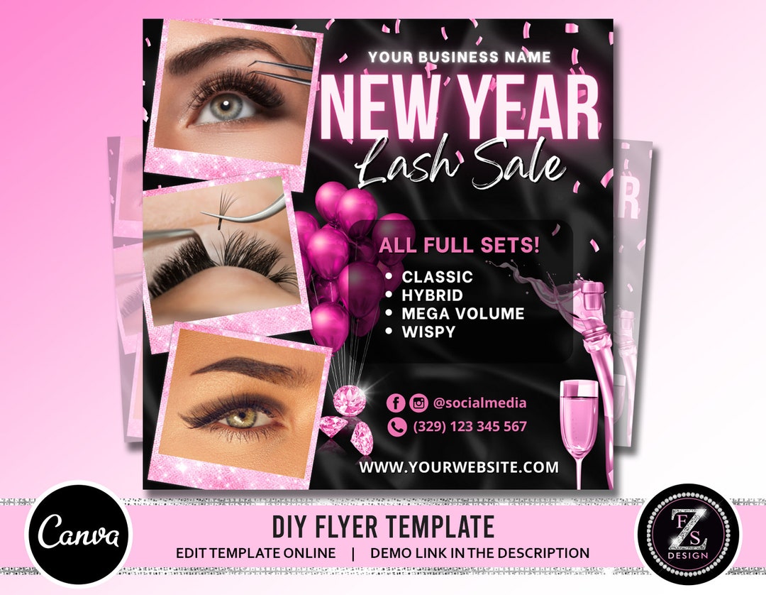New Year Lash Sale Flyer, DIY Lash Extensions Flyer, Beauty Lash Deals ...
