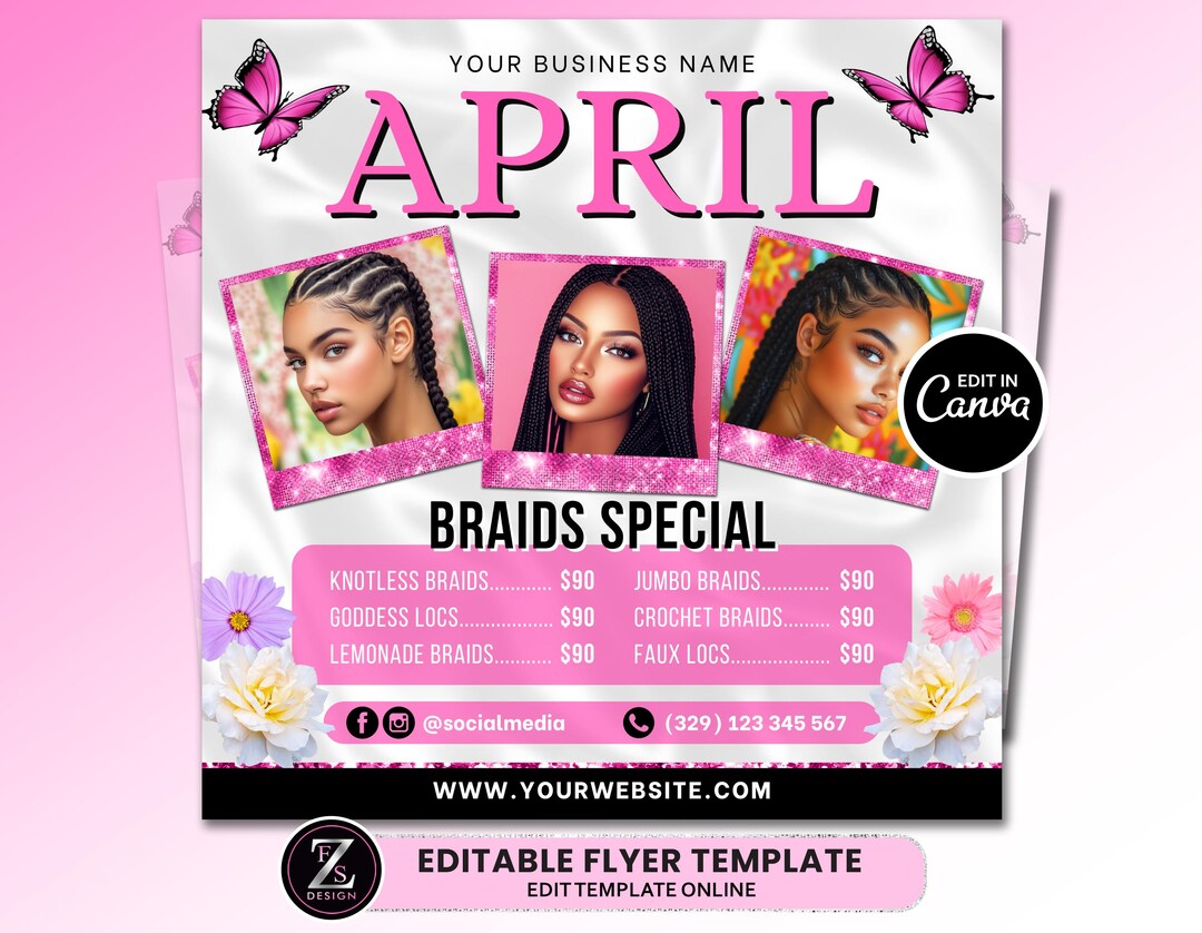 April Braid Sale Flyer, April Flyer, Braid Prices Flyer, Braids Sale ...