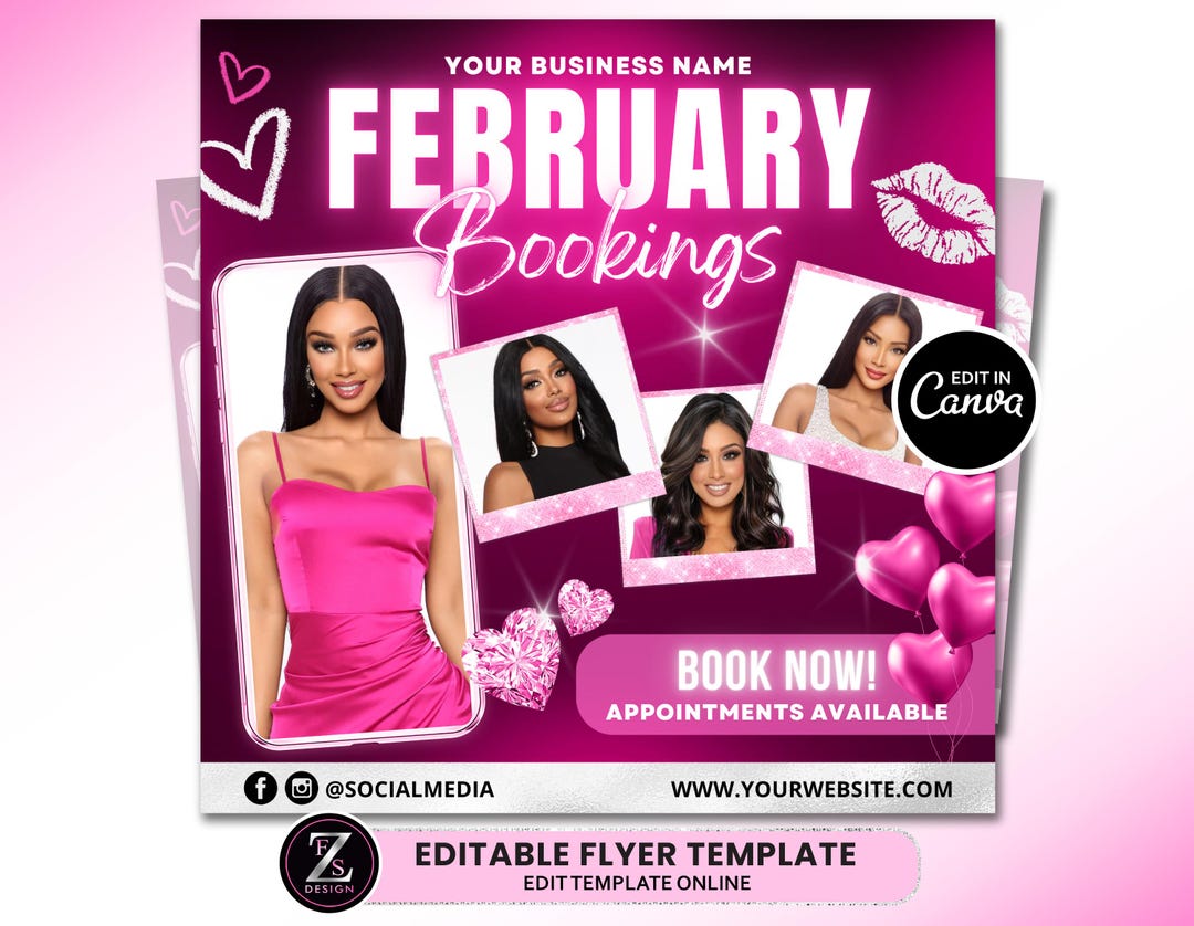 February Book Now Flyer, Valentines Day Booking Flyer, February ...