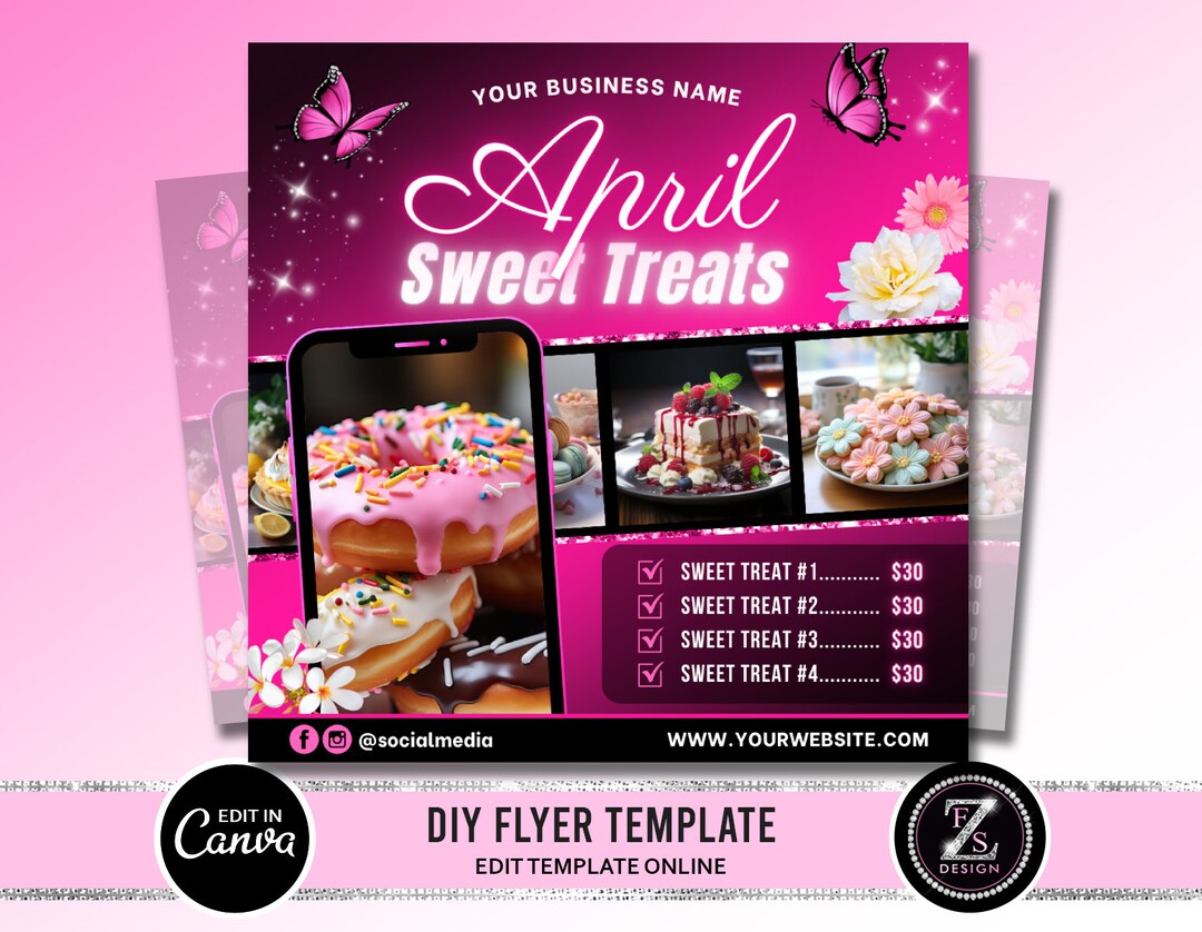 April Bake Sale Flyer, Bakery Flyer, Sweet Treats Flyer, April Dessert ...
