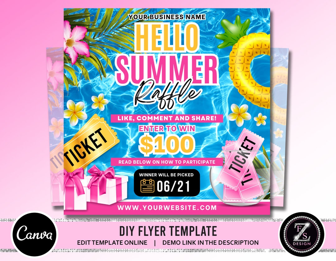 Summer Raffle Giveaway Flyer, DIY Summer Flyer, Giveaway Flyer, Raffle ...
