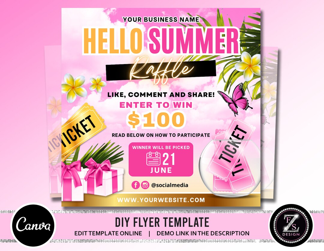 Summer Raffle Giveaway Flyer, DIY Summer Flyer, Giveaway Flyer, Raffle ...