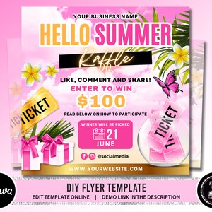 Summer Raffle Giveaway Flyer, DIY Summer Flyer, Giveaway Flyer, Raffle ...