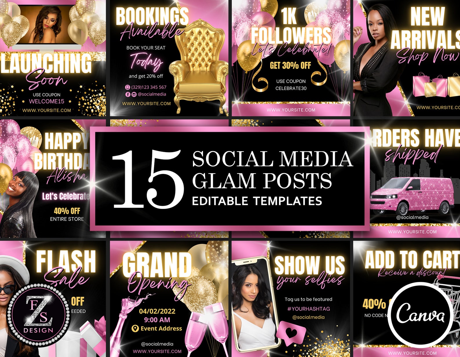 15 Social Media Posts Templates Hair Flyer Template Beauty | Etsy