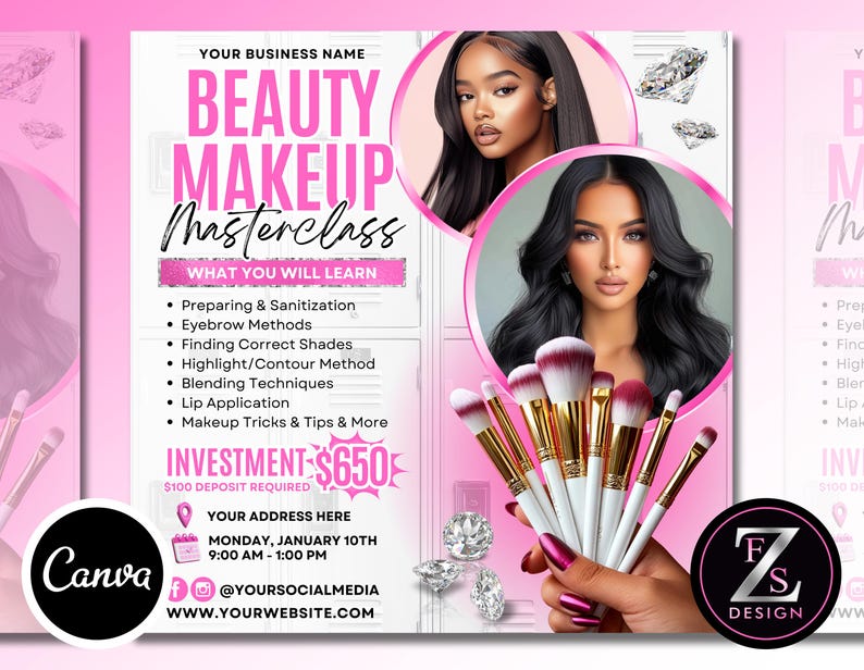 Makeup Masterclass Flyer, MUA Course Flyer Template, Beauty Salon ...