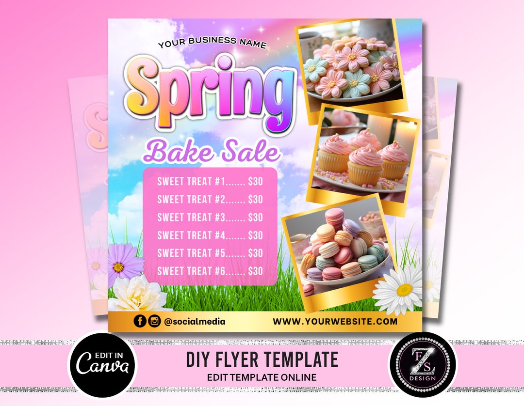Spring Bake Sale Flyer, Bakery Flyer, Spring Sweet Treats Flyer, Spring ...