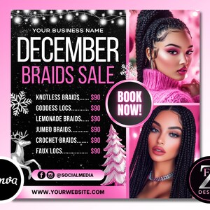 December Braids Flyer, Hair Flyer, Braids Price List Flyer, Christmas ...