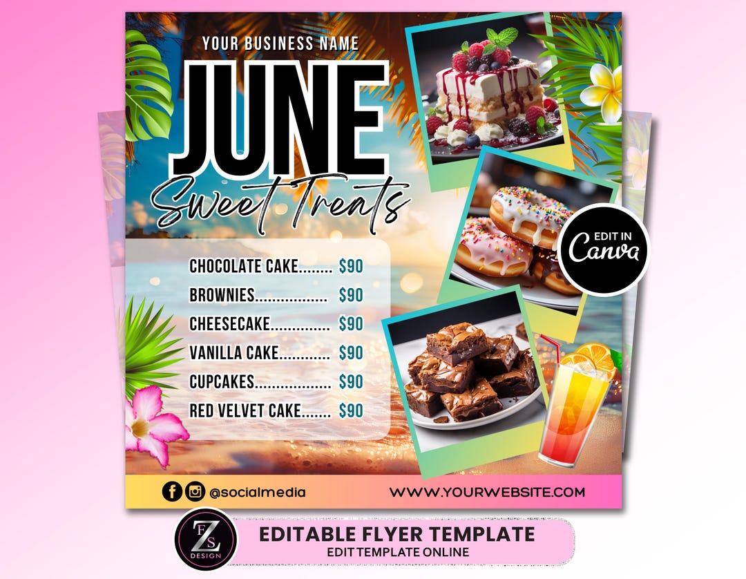 June Bakery Flyer, Bake Sale Flyer, Sweet Treats Flyer, Summer Flyer ...