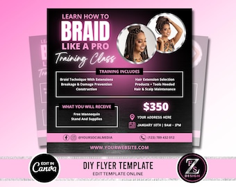 Braid Class Flyer, DIY Hair Flyer, Braiding Training Flyer, Social ...