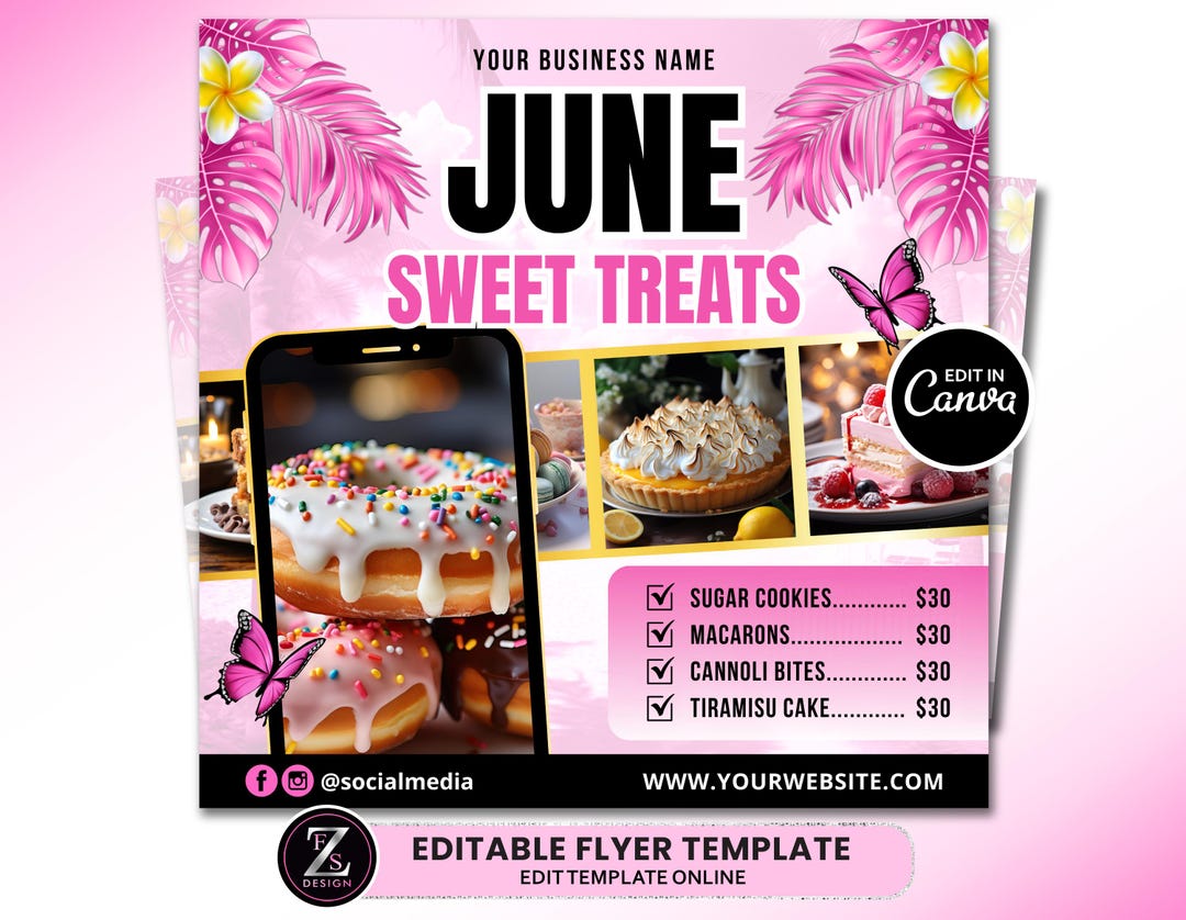 June Bakery Flyer, Bake Sale Flyer, Sweet Treats Flyer, Summer Flyer ...