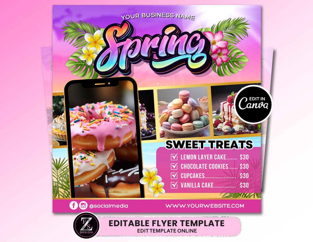 Spring Bake Sale Flyer, Bakery Flyer, Spring Sweet Treats Flyer, Spring ...