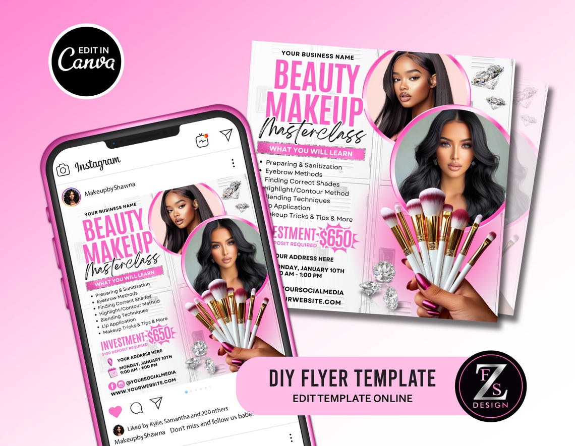 Makeup Masterclass Flyer, MUA Course Flyer Template, Beauty Salon ...