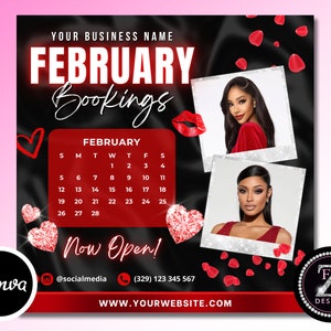 February Bookings Flyer, Valentines Day Book Now Flyer, February ...