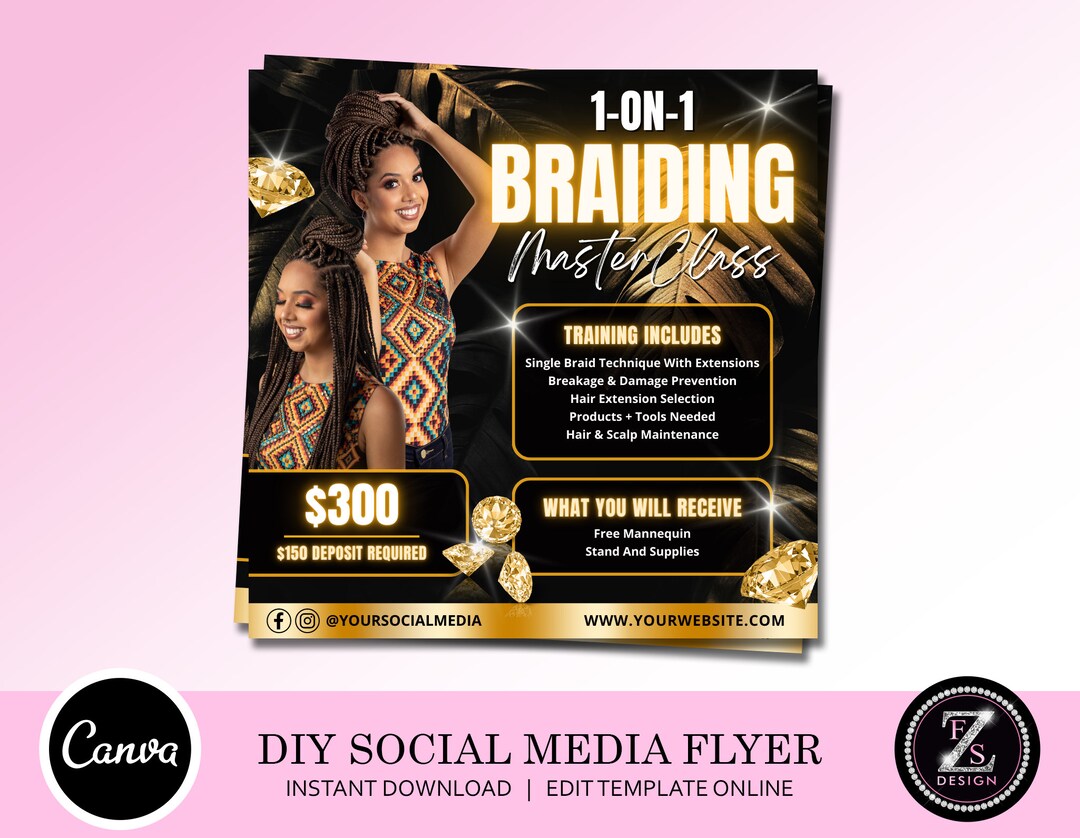 Braiding Class Flyer, DIY Hair Flyer, Braids Training Flyer, Social ...