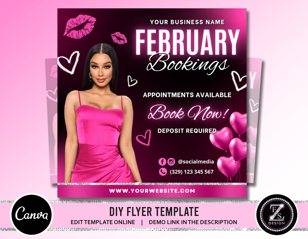 February Book Now Flyer, Valentines Day Booking Flyer, February ...