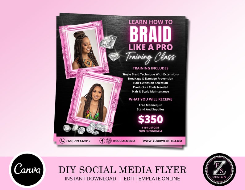 Braid Class Flyer DIY Hair Flyer Braiding Training Flyer - Etsy