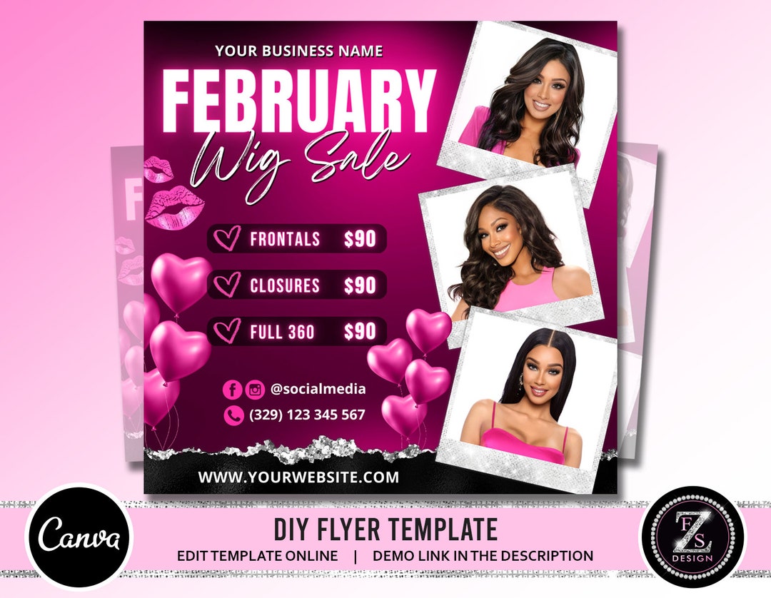 February Wig Sale Flyer, Valentines Day Wig Prices Flyer, Hair Flyer ...