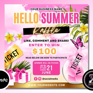 Summer Raffle Giveaway Flyer, DIY Summer Flyer, Giveaway Flyer, Raffle ...
