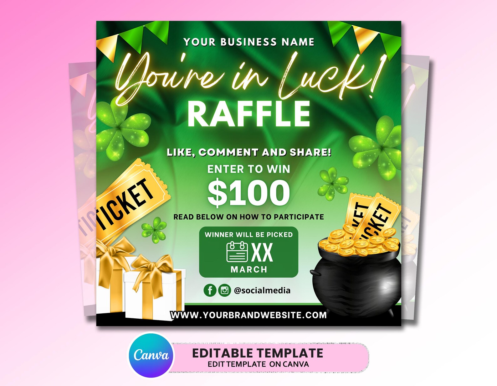 March Giveaway Flyer, Patricks Day Raffle Template, Beauty Makeup Hair ...