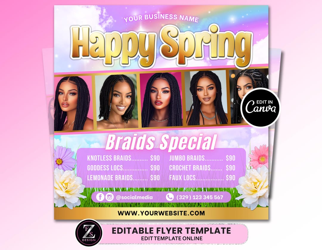 Spring Braid Sale Flyer, Spring Sale Flyer, Braid Prices Flyer, Braids ...