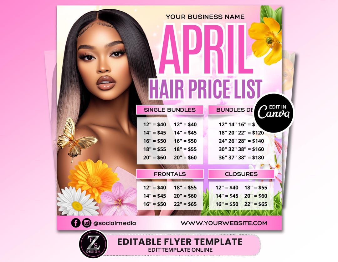 April Hair Sale Flyer, Wig Specials Flyer, Hair Price List Flyer ...