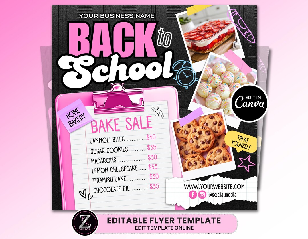 Back to School Bake Sale Flyer, Bakery Flyer, Sweet Treats Flyer, Back ...