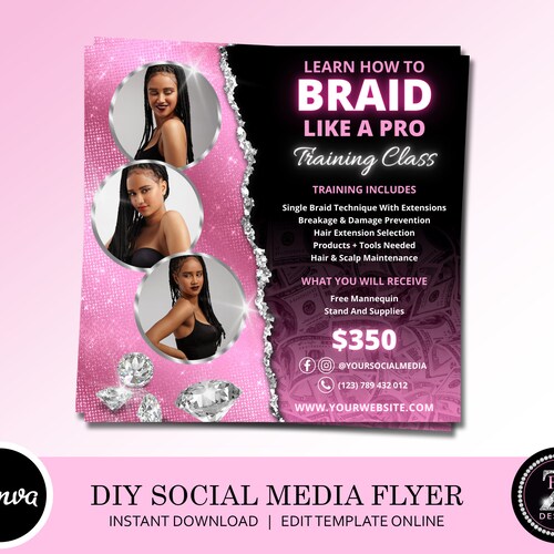 DIY Hair Braid Class Flyer Braiding Training Flyer Knotless - Etsy