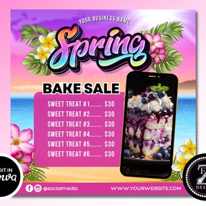 Spring Bake Sale Flyer, Bakery Flyer, Spring Sweet Treats Flyer, Spring ...