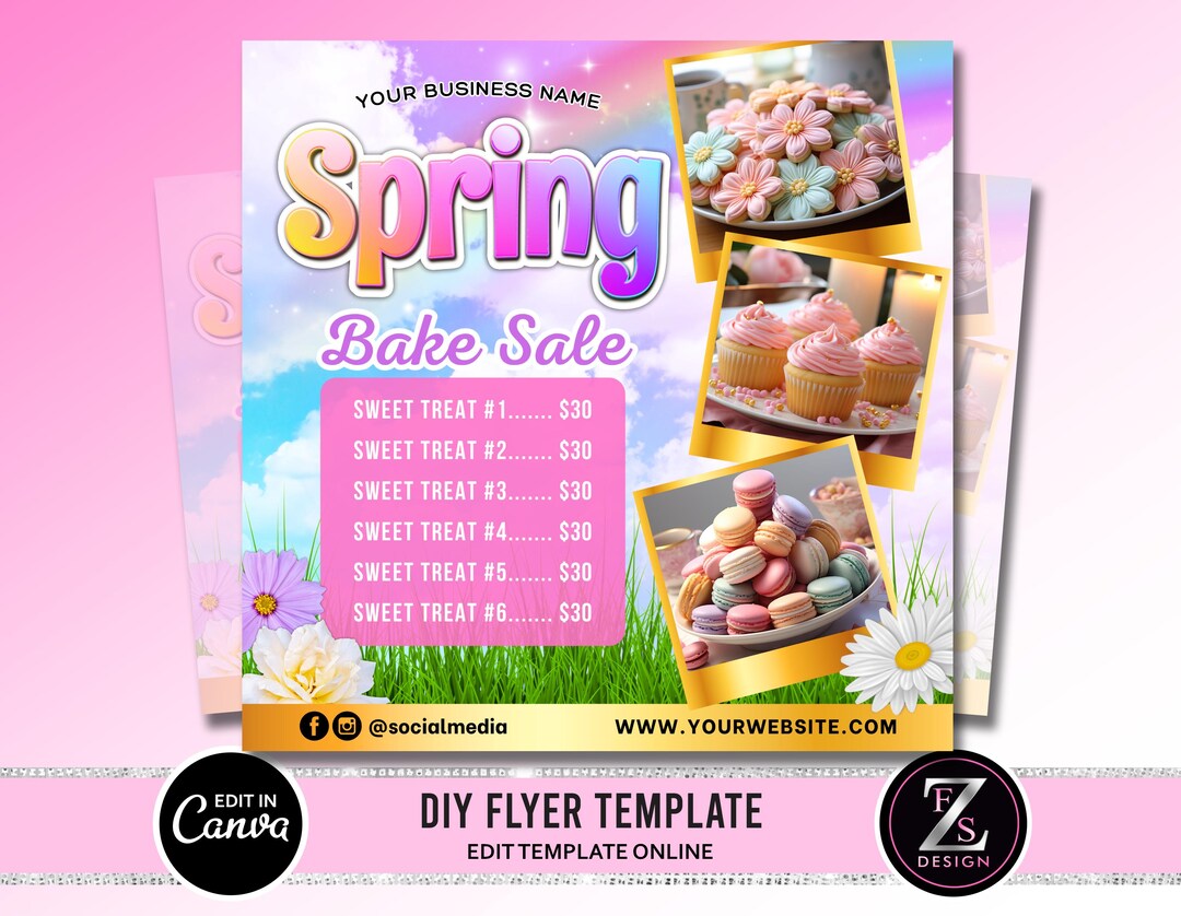Spring Bake Sale Flyer, Bakery Flyer, Spring Sweet Treats Flyer, Spring ...