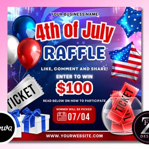 4th of July Raffle Giveaway Flyer, DIY Holiday Flyer, Giveaway Flyer ...