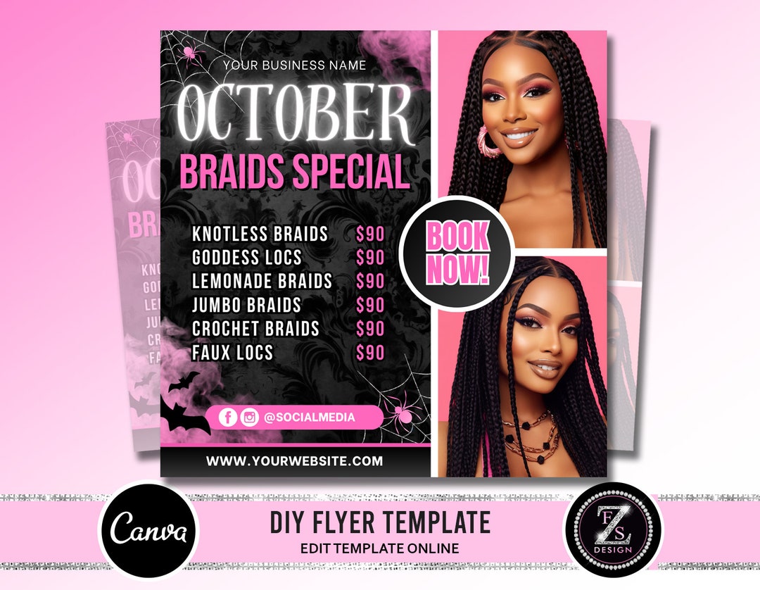 October Braid Sale Flyer, Braid Prices Flyer, October Flyer, Braids ...